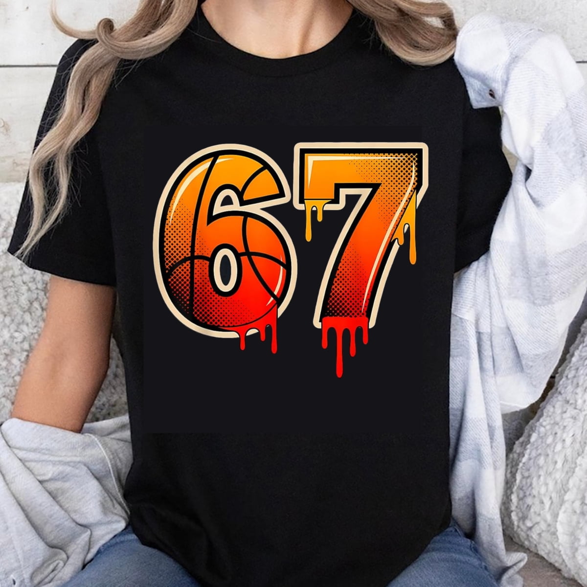 100% Cotton Basketball Number 67 Drip Design Sport Jersey T-Shirt ...