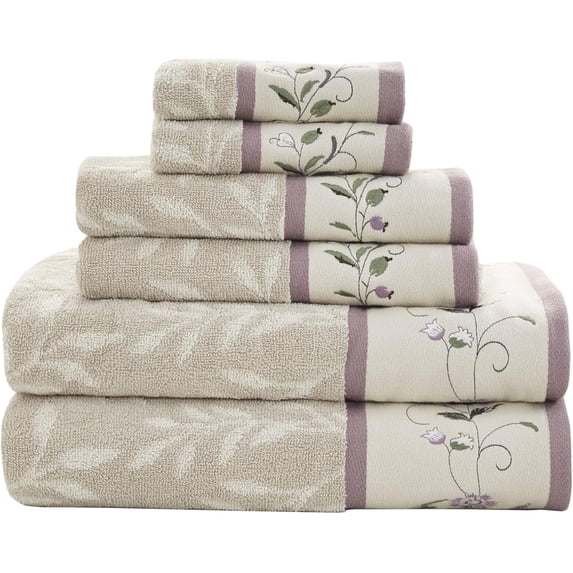 100% Cotton Bath Towel Set Floral Embroidered Jacquard Design Soft ...