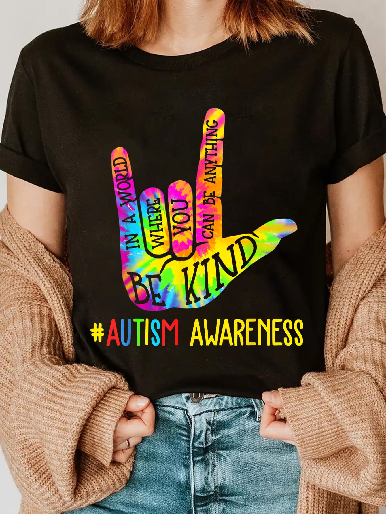 100% Cotton Be Kind ASL Love Sign Language Hand Autism Awareness Tie ...