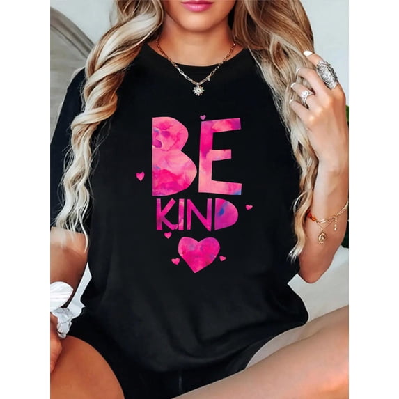 100% Cotton Be Kind Colorful Pink Hearts,Inspire Kindness, Love, Peace ...