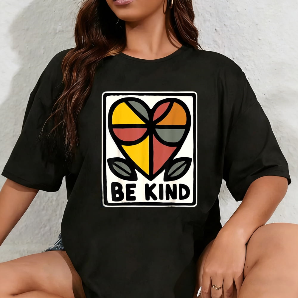 100% Cotton Be Kind Retro Heart Design Positive Message Art T-Shirt ...