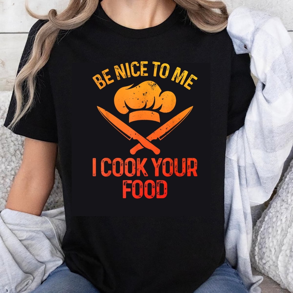 100% Cotton Be Nice To Me I Cook Your Food Chef T-Shirt Funny Kitchen ...