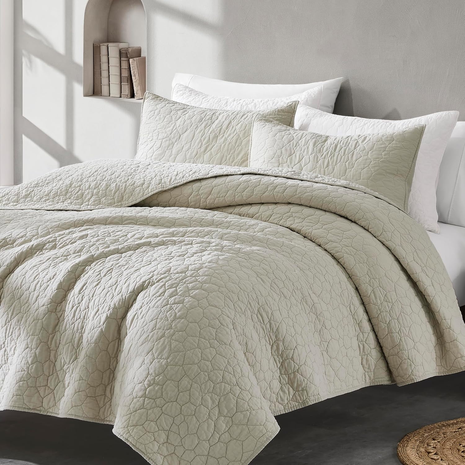 100% Cotton Bedding Quilt Set Cal King Size Beige, Farmhouse Country ...