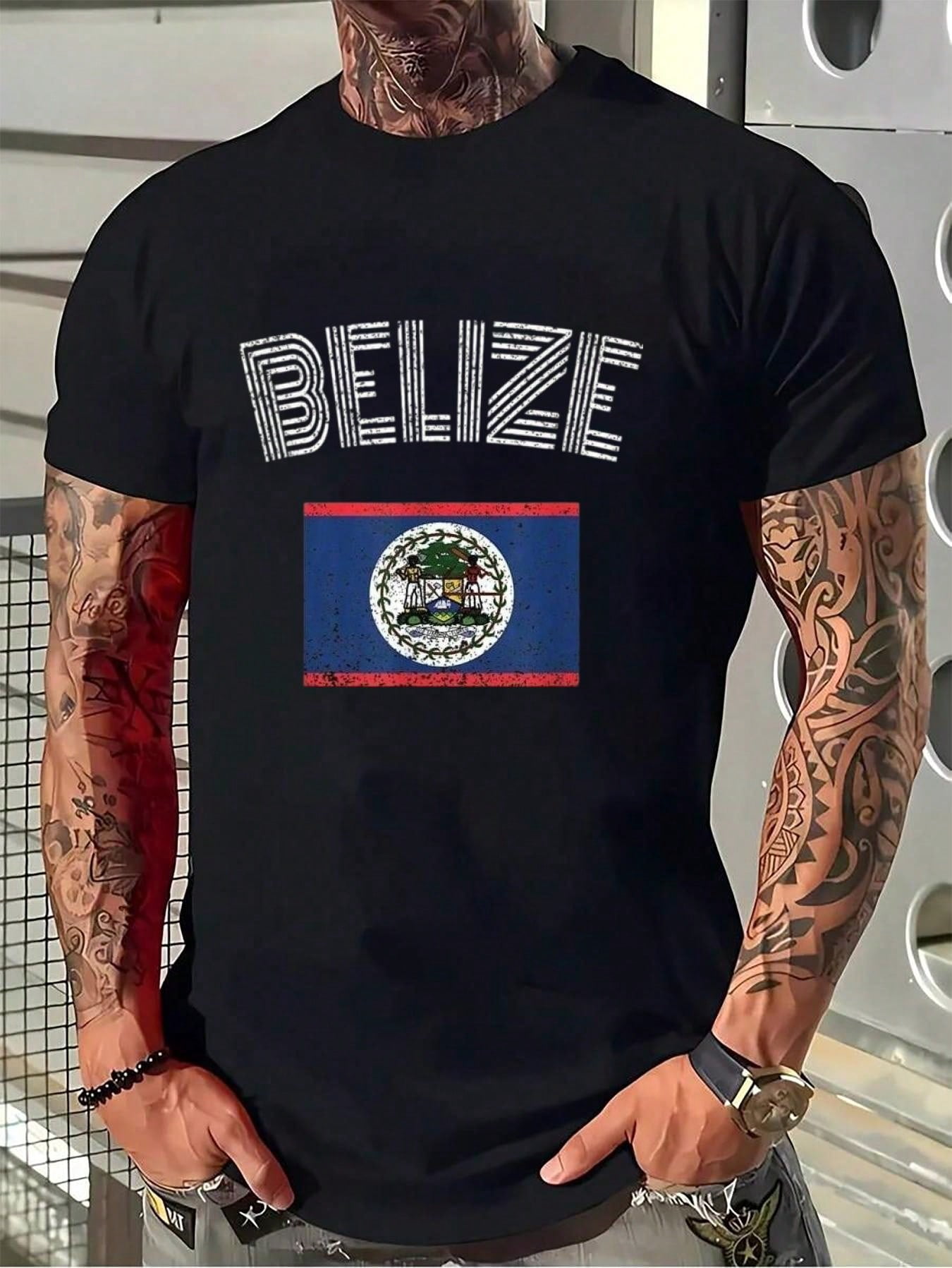 100% Cotton Belizean National Flag Vintage Belize Map Country T-Shirt ...