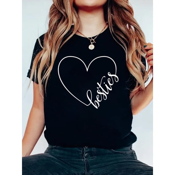 100% Cotton Besties BFF Best Friends Heart Friendship Cute Matching T ...