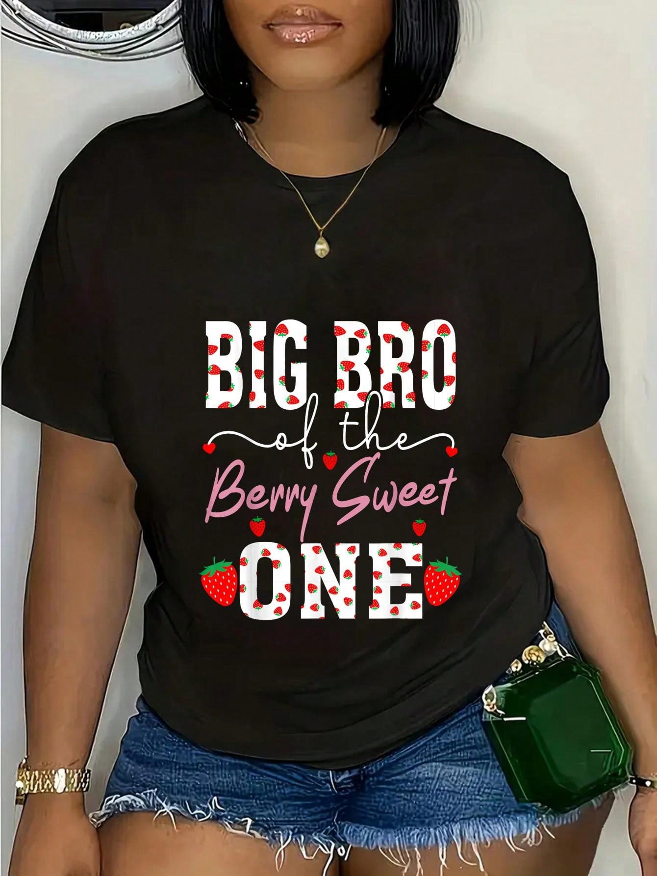 100% Cotton Big Bro Of The Berry Sweet One Strawberry Brother T-Shirt ...