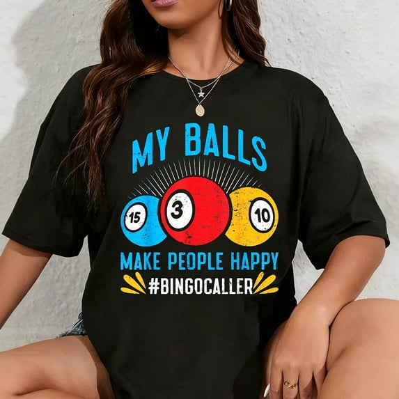 100% Cotton Bingo Caller Design T-Shirt - Unisex-Adults - Black - Short ...