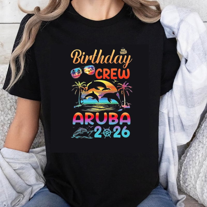 100% Cotton Birthday Crew Aruba 2026 Dolphin Sunset T-Shirt - Walmart.com