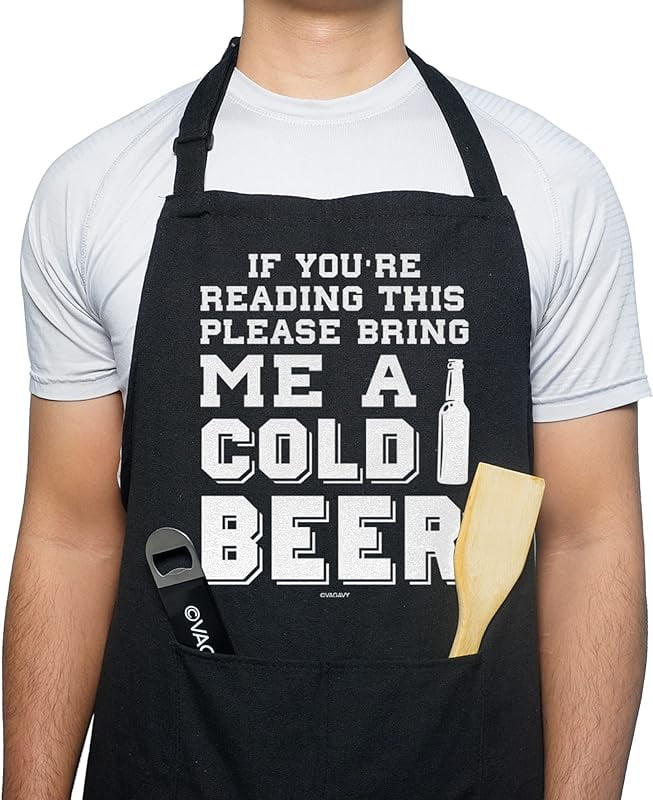 100% Cotton, Black Funny Aprons for Men, Dad, Husband - Birthday ...
