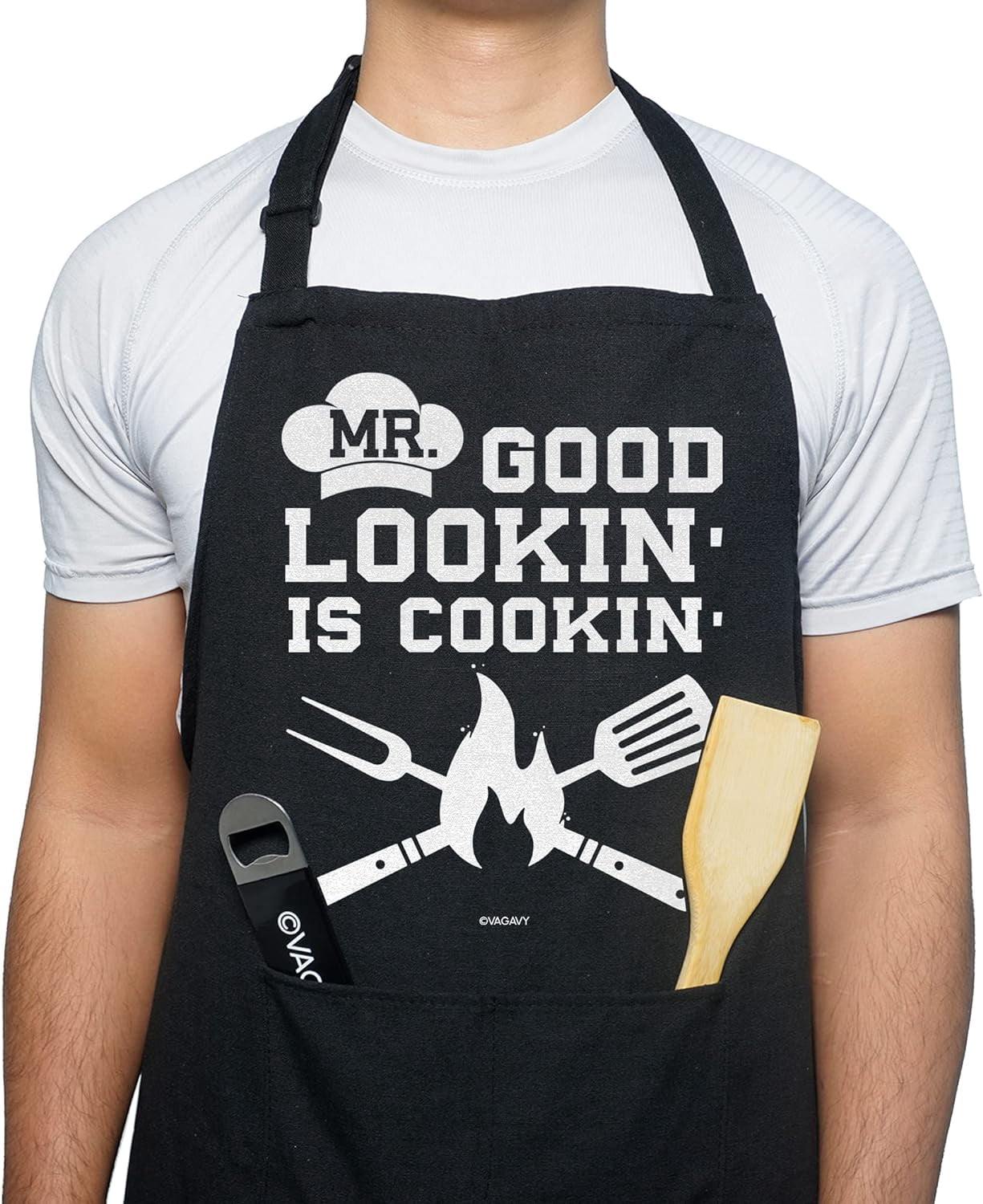 100% Cotton, Black Funny Aprons for Men, Dad, Husband - Birthday ...