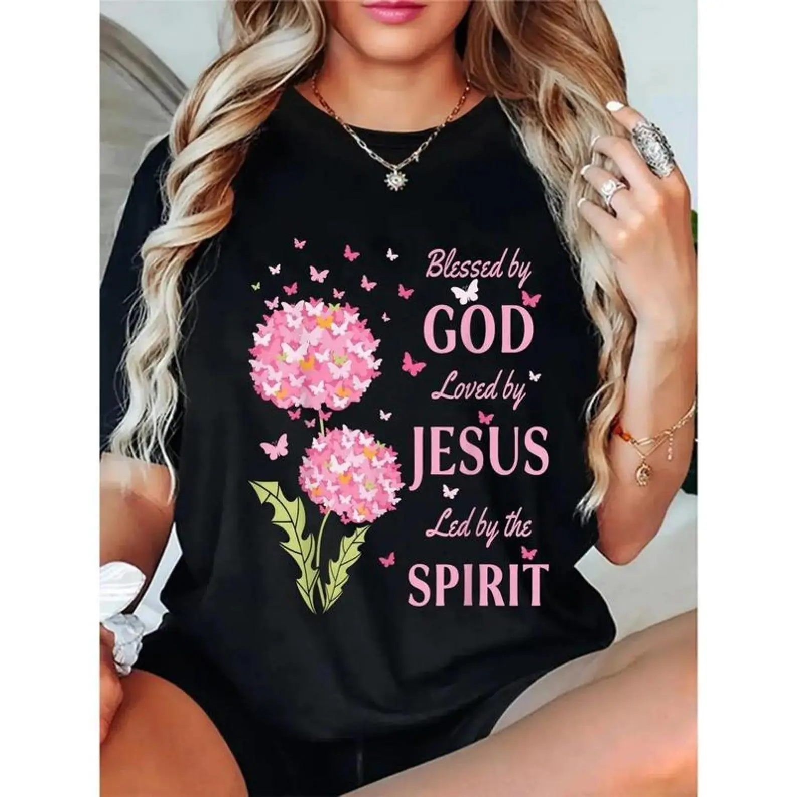 100% Cotton Blessed by God Graphic Tee, Loved by Jesus Led by the ...