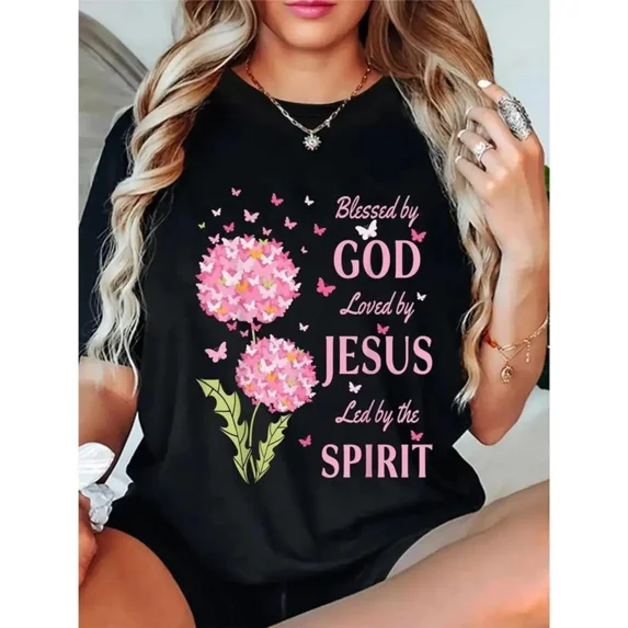 100% Cotton Blessed by God Graphic Tee, Loved by Jesus Led by the ...