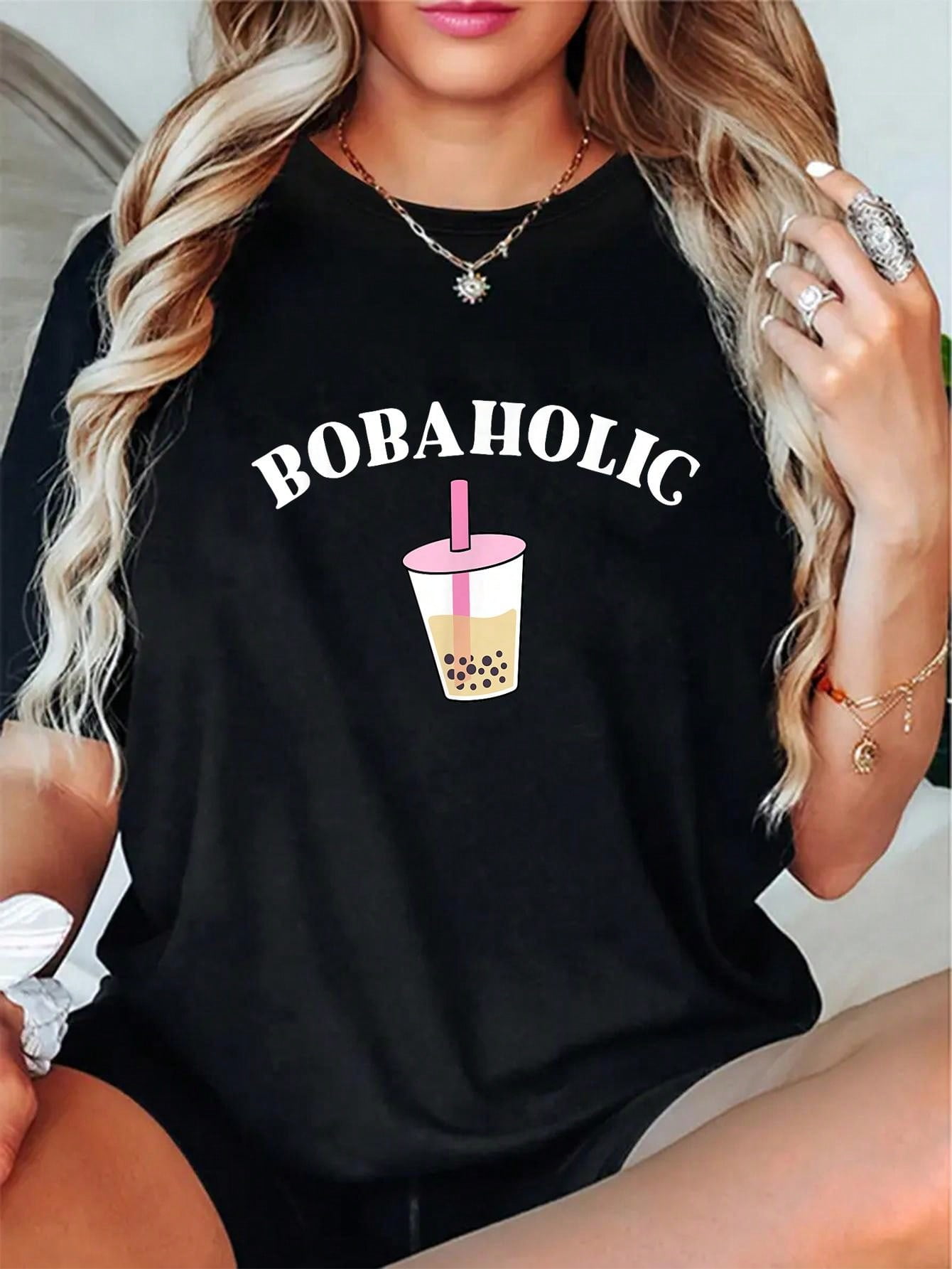 100% Cotton Bobaholic Funny Bubble Tea Shirts Women Boba Tea Gift T ...