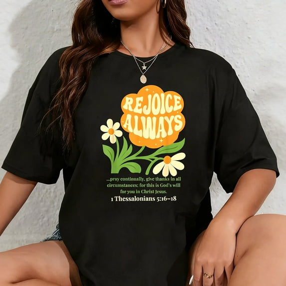 100% Cotton Boho Christian Flower Rejoice Always 1 Thessalonians 5 16 ...