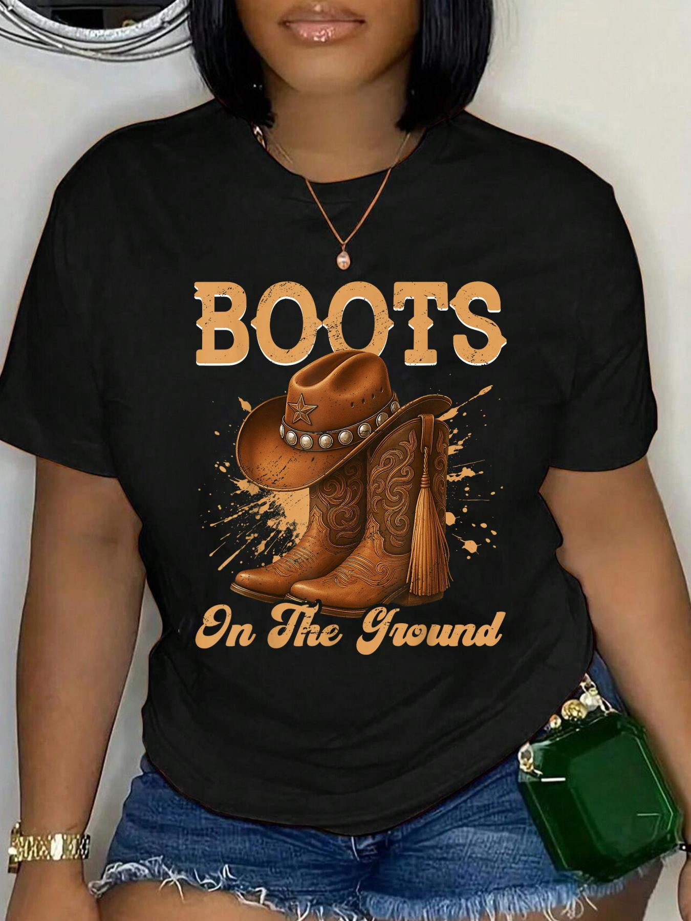 100% Cotton Boots On The Ground Cowboy Boots Rodeo Western Cowgirl T ...
