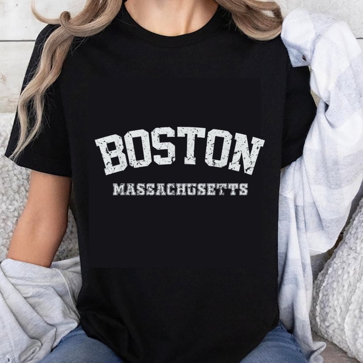 100% Cotton Boston Massachusetts Vintage Style T-Shirt for Women Men ...
