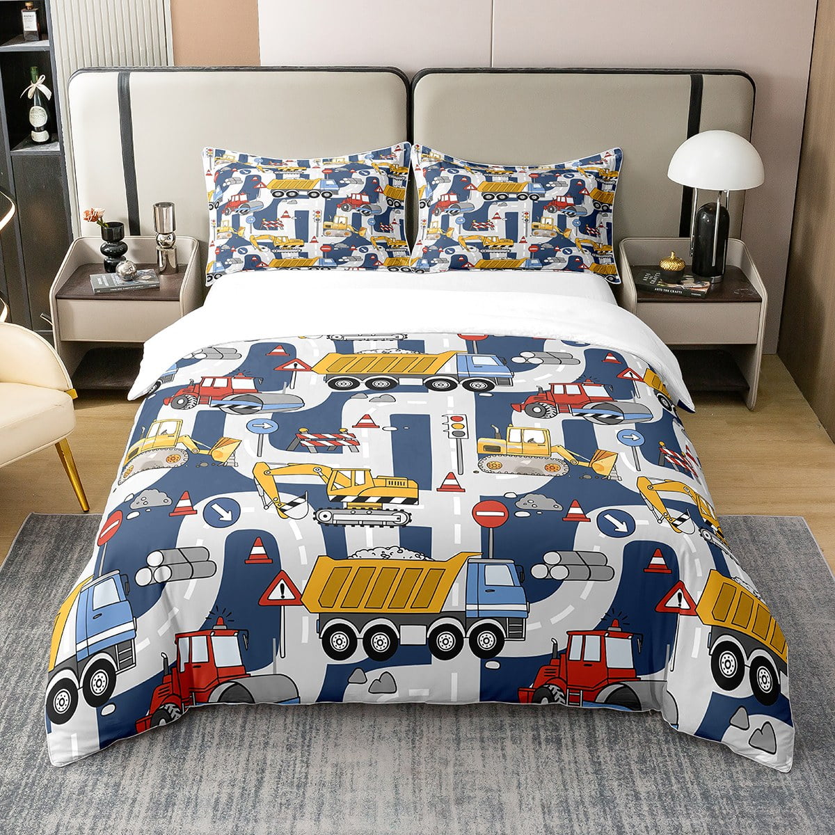 100% Cotton Construction Comforter Cover Twin Size Equipment Truck ...