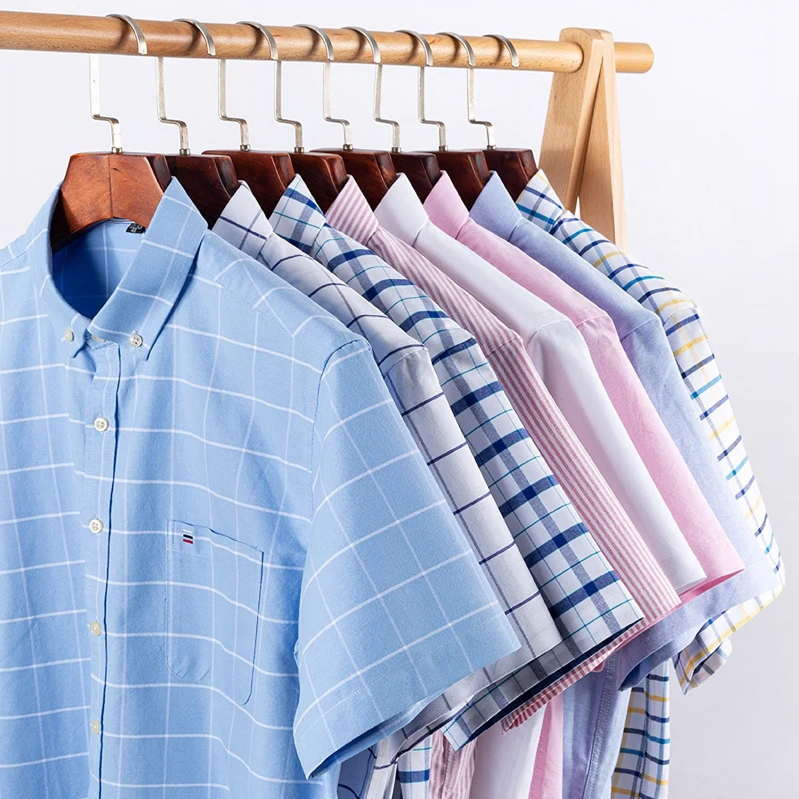 100% Cotton Breathable Men Oxford Short Sleeve Summer Plaid Shirts ...