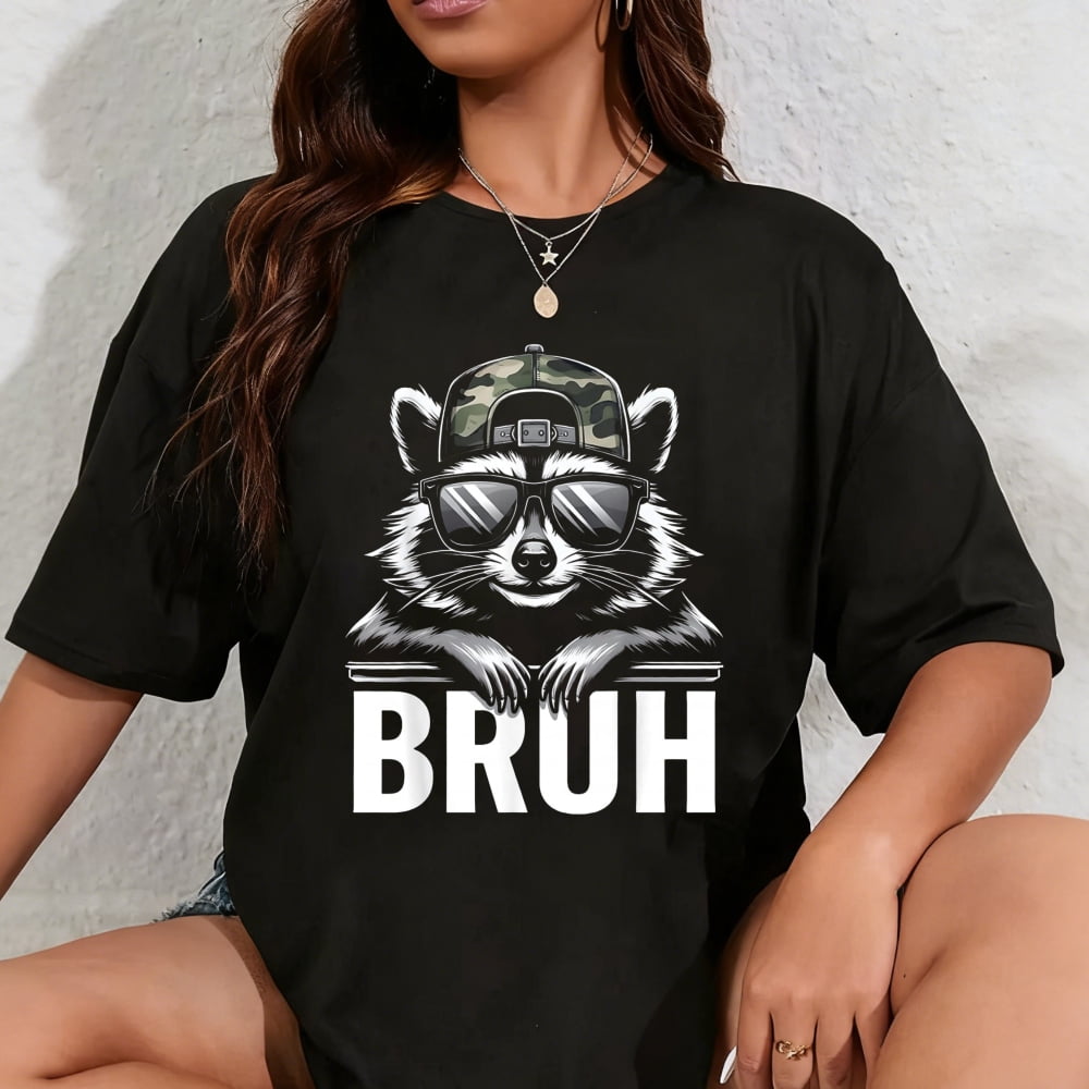 100% Cotton Bruh Raccoon Trash Racoon Camo Hat Youth Teens Kids Slang T ...