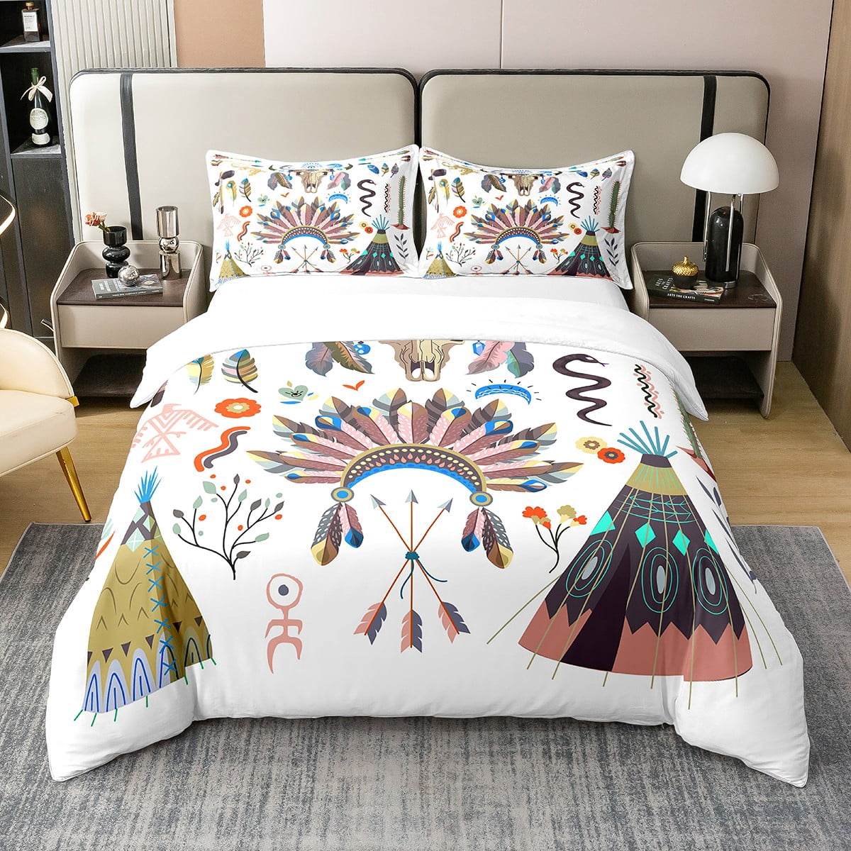 100% Cotton Bull Skull Western Duvet Cover,Exotic Tent Bedding Set,Boho ...