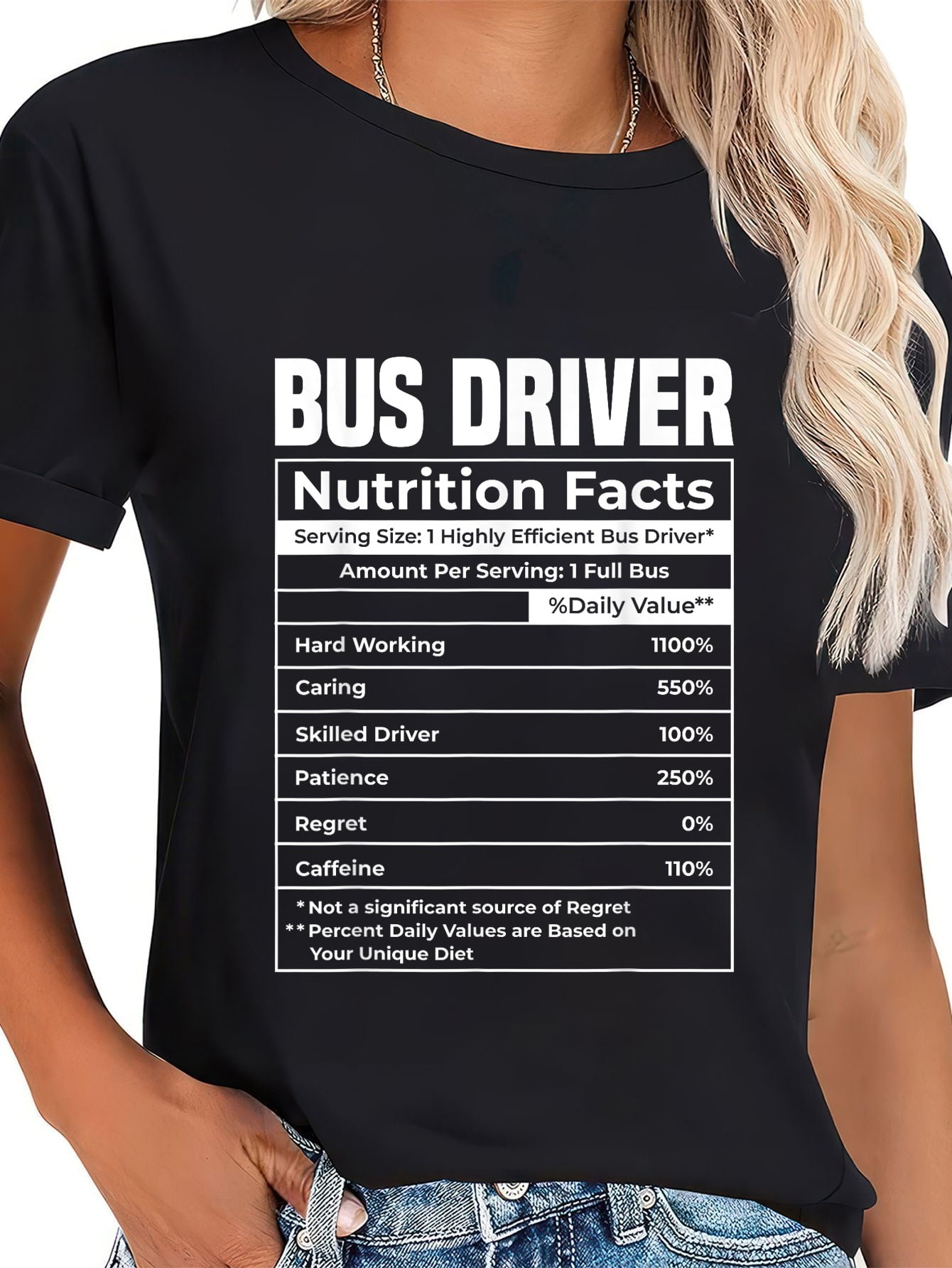 100% Cotton Bus Driver Nutrition Facts Humorous Funny Bus Driver T ...