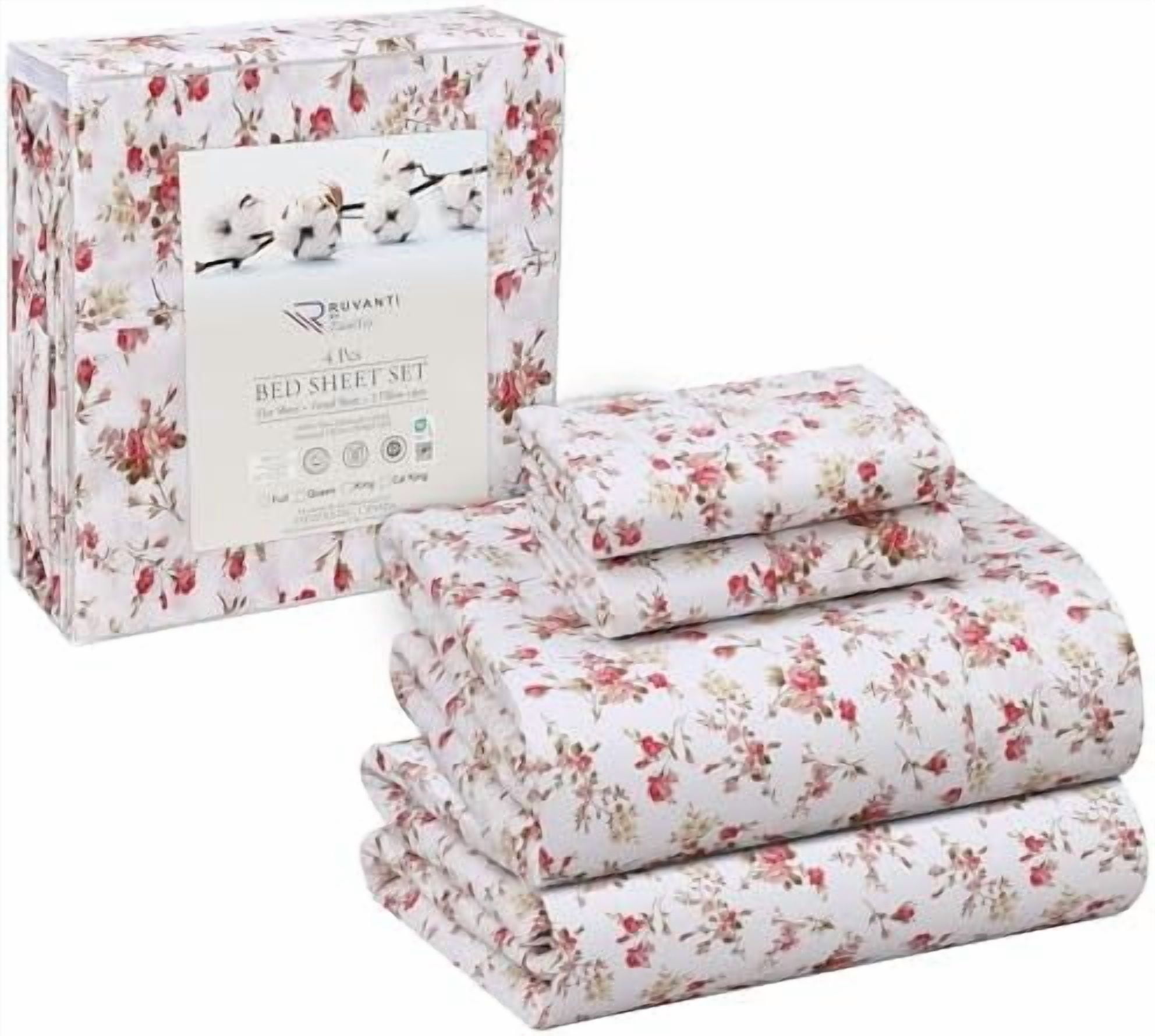 100% Cotton California King Sheet Sets, 4 Pieces, Soft & Breathable ...