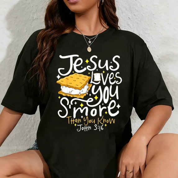 100% Cotton Camping Smore Jesus Loves You John Bible Verse T-Shirt ...