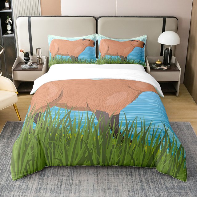 100% Cotton Cartoon Capybara Bedding Set Twin,Kawaii Room Decor ...