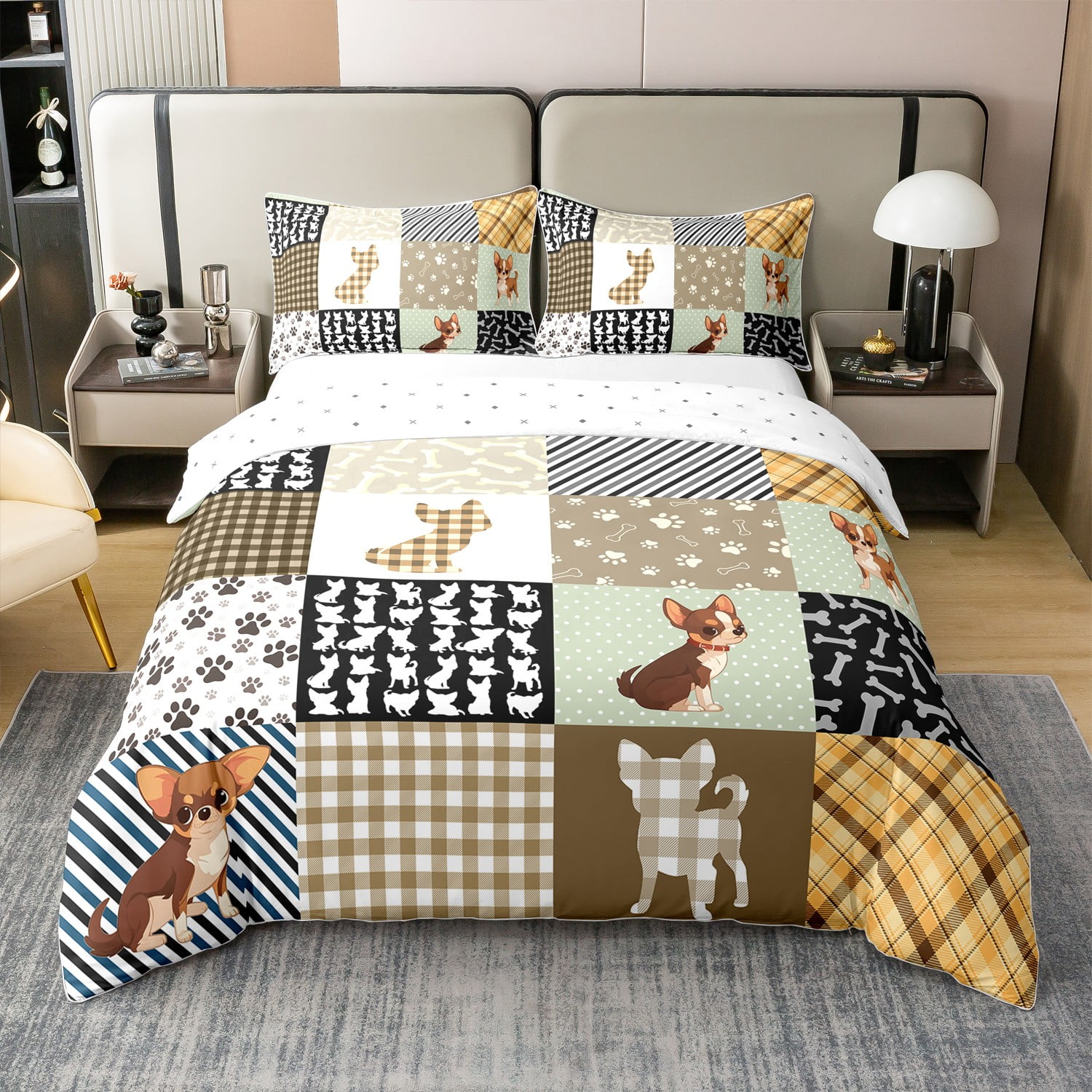 100% Cotton Cartoon Dog Quilt Cover King,Rustic Farmhouse Style ...