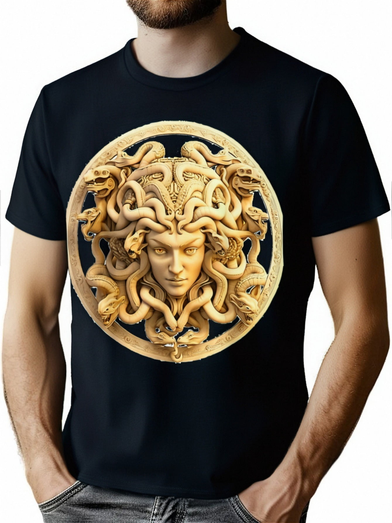 [100% Cotton Casual Crew Neck] Medusa Greek Mythology Print T-Shirt ...