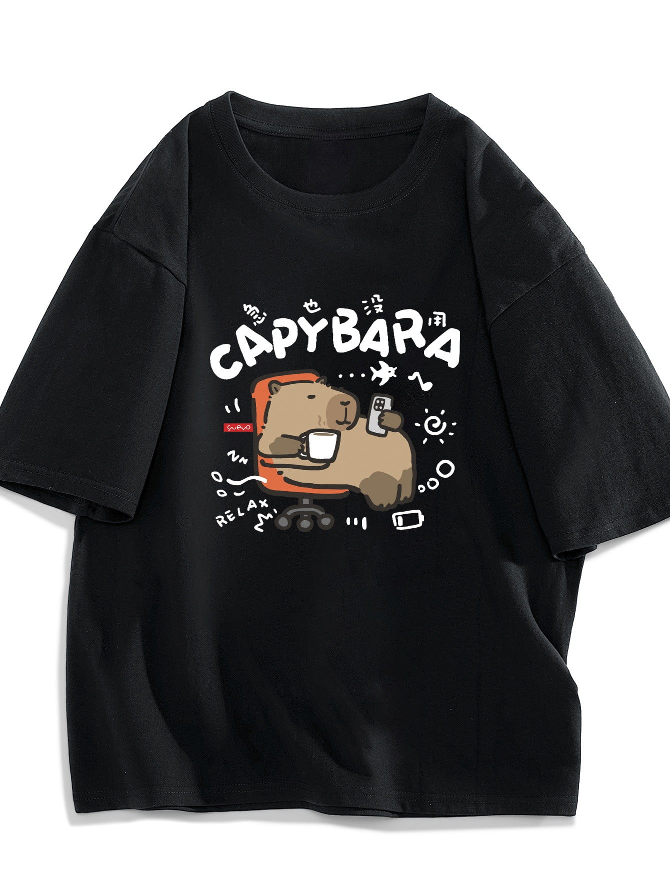 100% Cotton Casual T-Shirt with Capybara Print - Regular Fit Crew Neck Tee for Teens with Slight ...