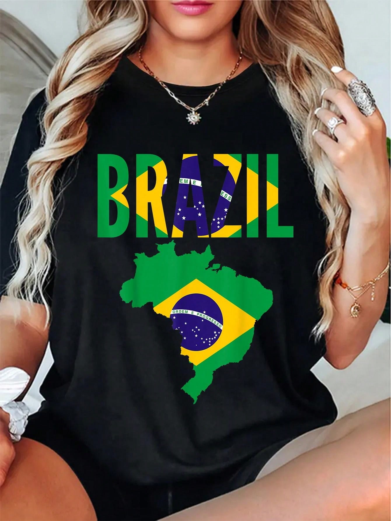 100% Cotton Casual Tshirt Brazilian - Brazil Country Map Flag T-Shirt ...