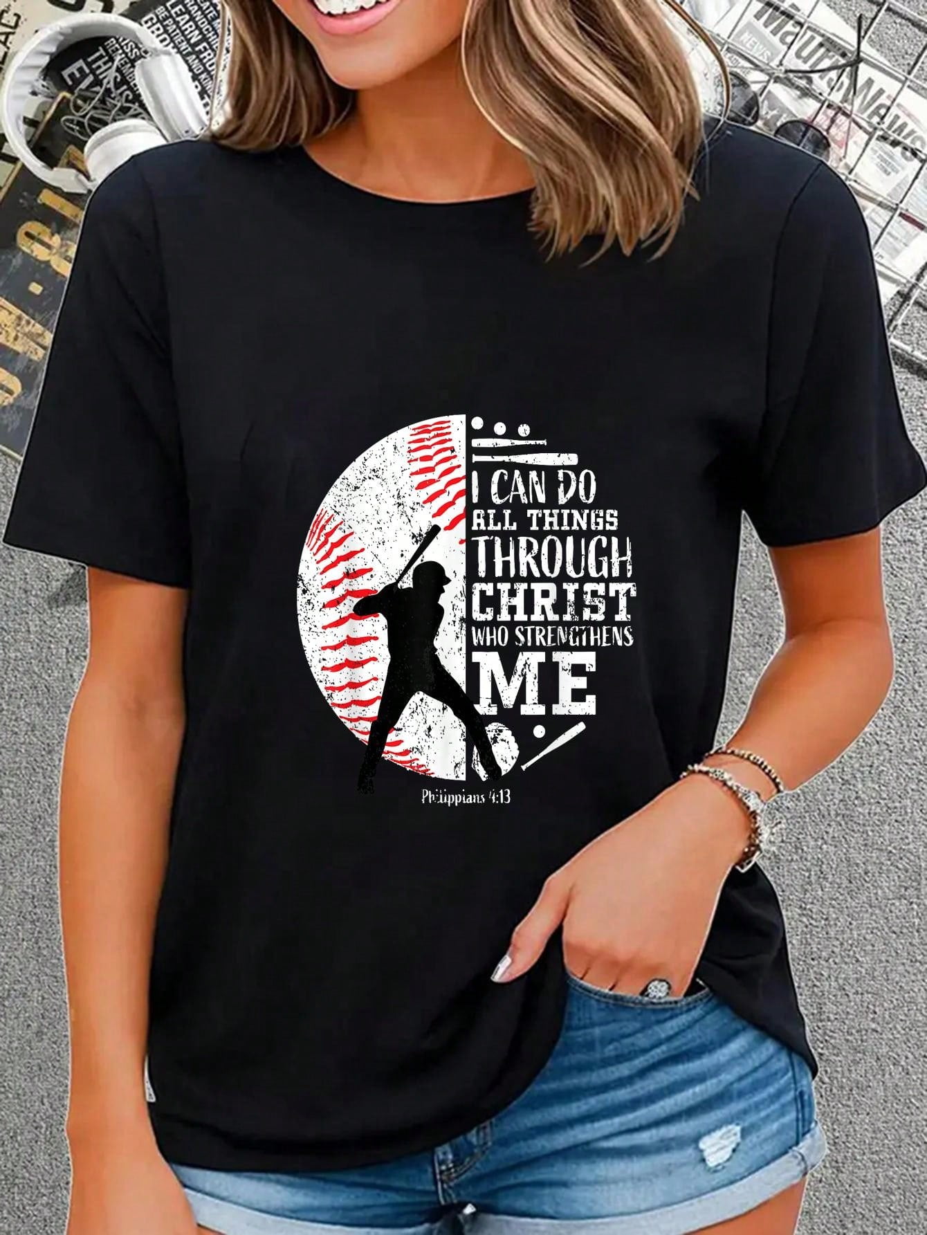 100% Cotton Casual Tshirt Christian Baseball Philippians 4:13 Religious ...