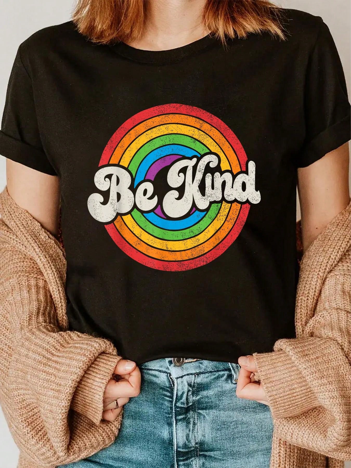 100% Cotton Casual Tshirt LGBTQ Be Kind Gay Pride LGBT Ally Rainbow ...