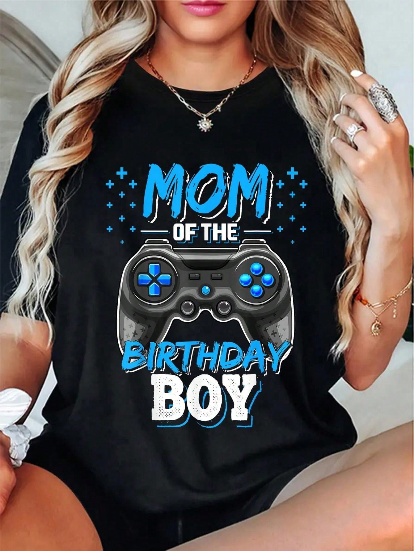 100% Cotton Casual Tshirt Mom Of The Birthday Boy Matching Video Gamer ...