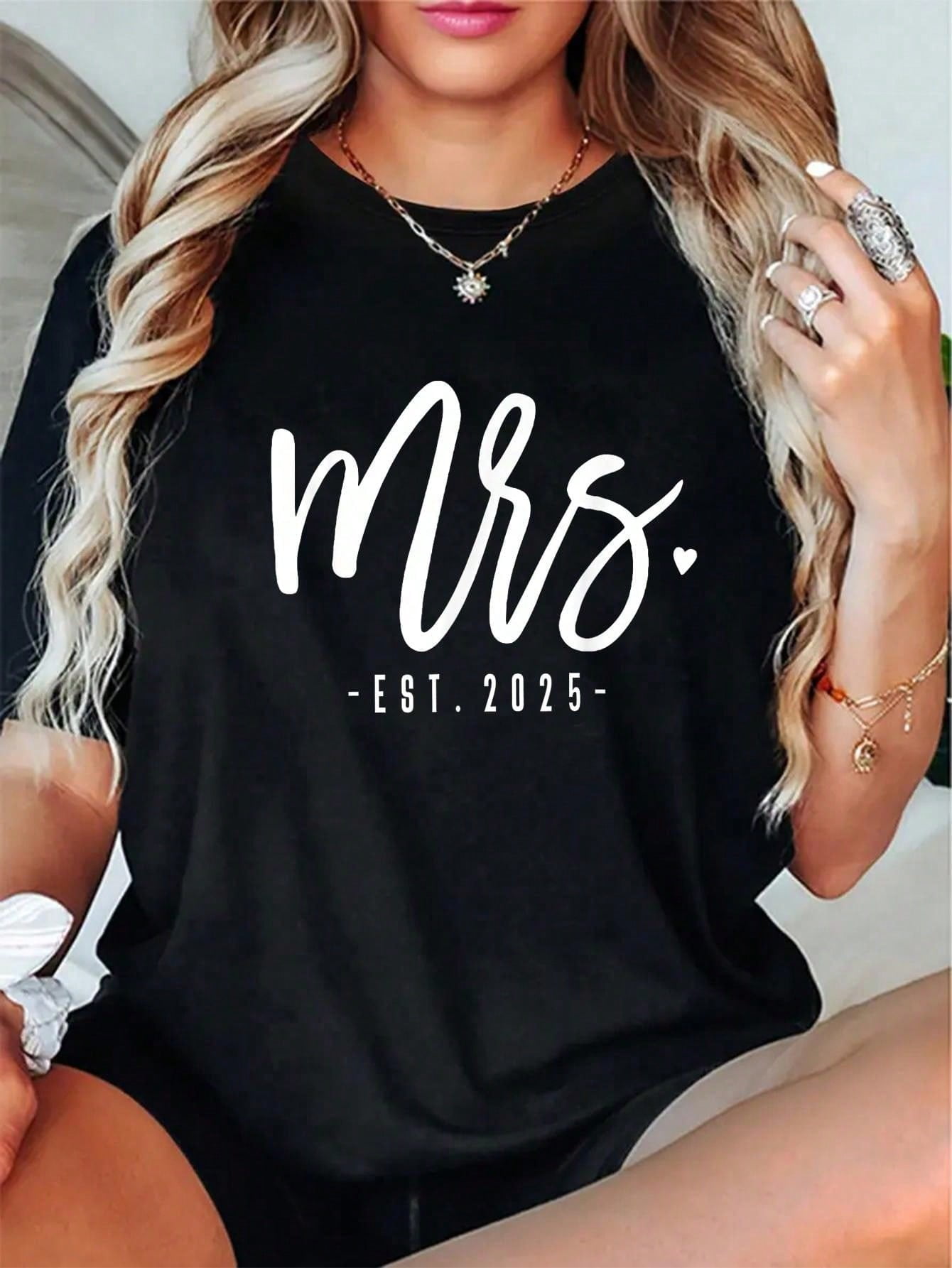 100% Cotton Casual Tshirt Mrs. Est. 2025 Just Married Wedding Couples ...