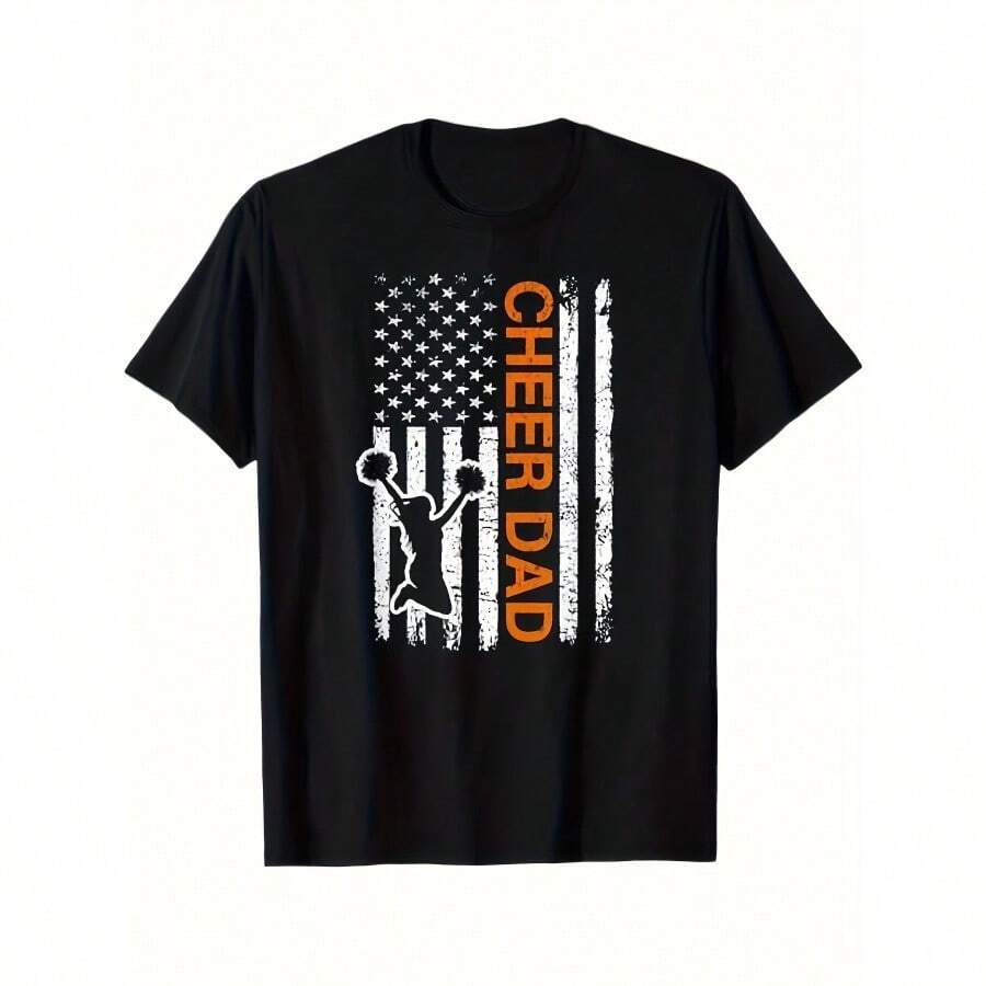 100% Cotton Cheer Dad Flag Orange Cheerleading T-Shirt - Black With ...