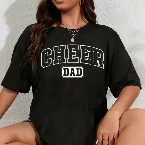 100% Cotton Cheer Dad Funny Athletic Lettering Fathers Day Cheerleader ...