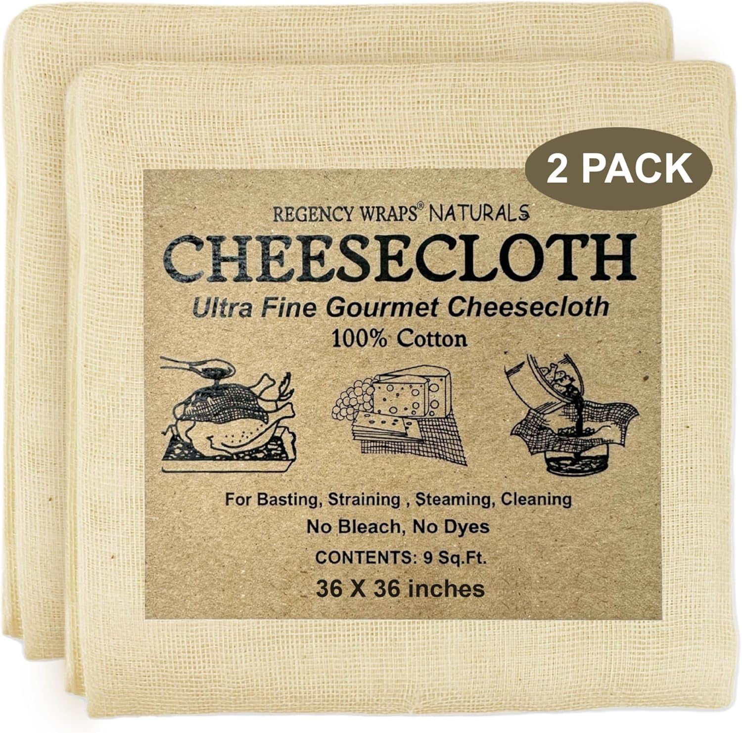 100% Cotton Cheese Cloth 36" x 36", 2 Pcs, Ultra Fine Natural Fabric ...