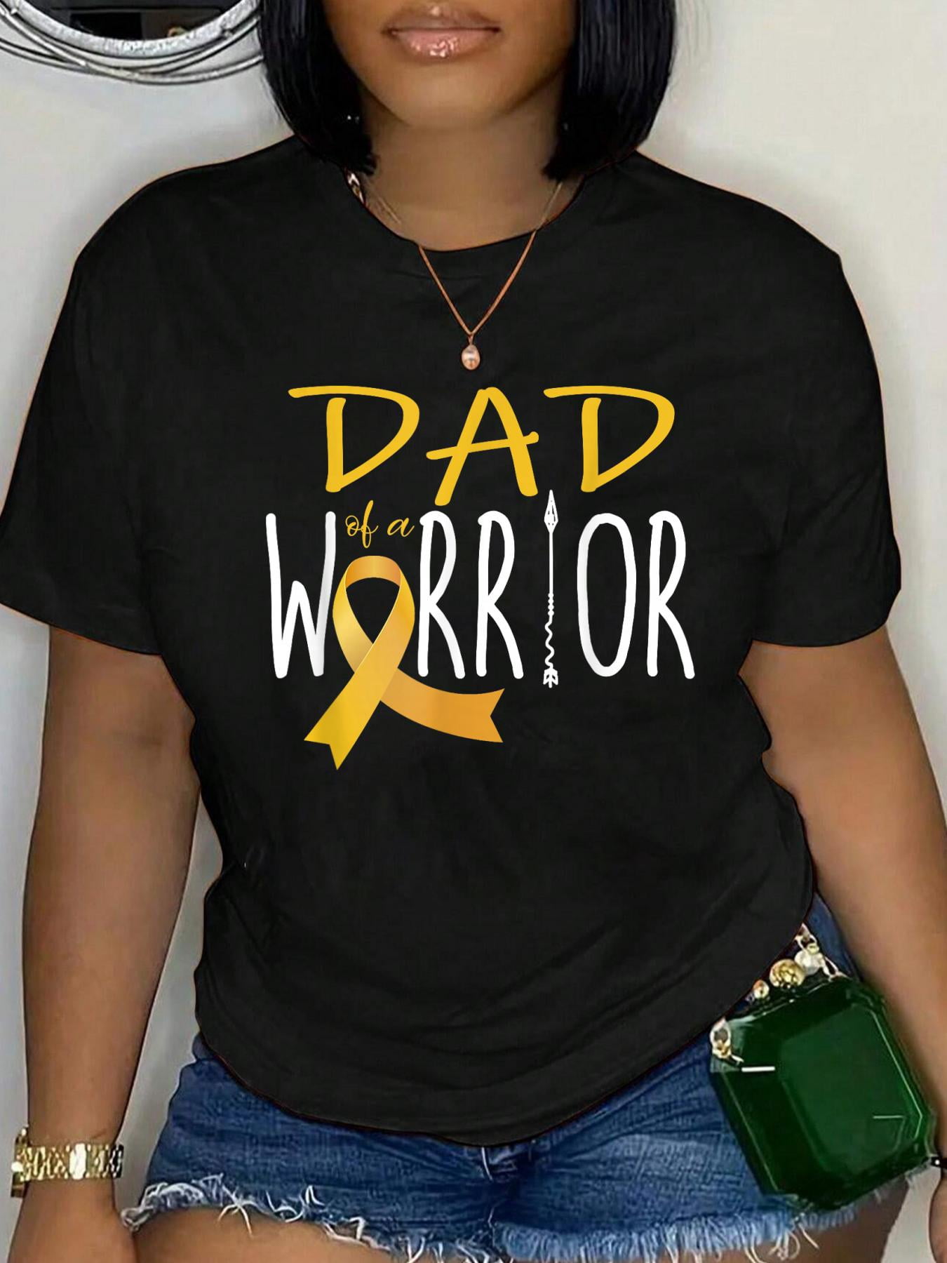 100% Cotton Childhood Cancer Awareness Dad of a Warrior T-Shirt Women's ...