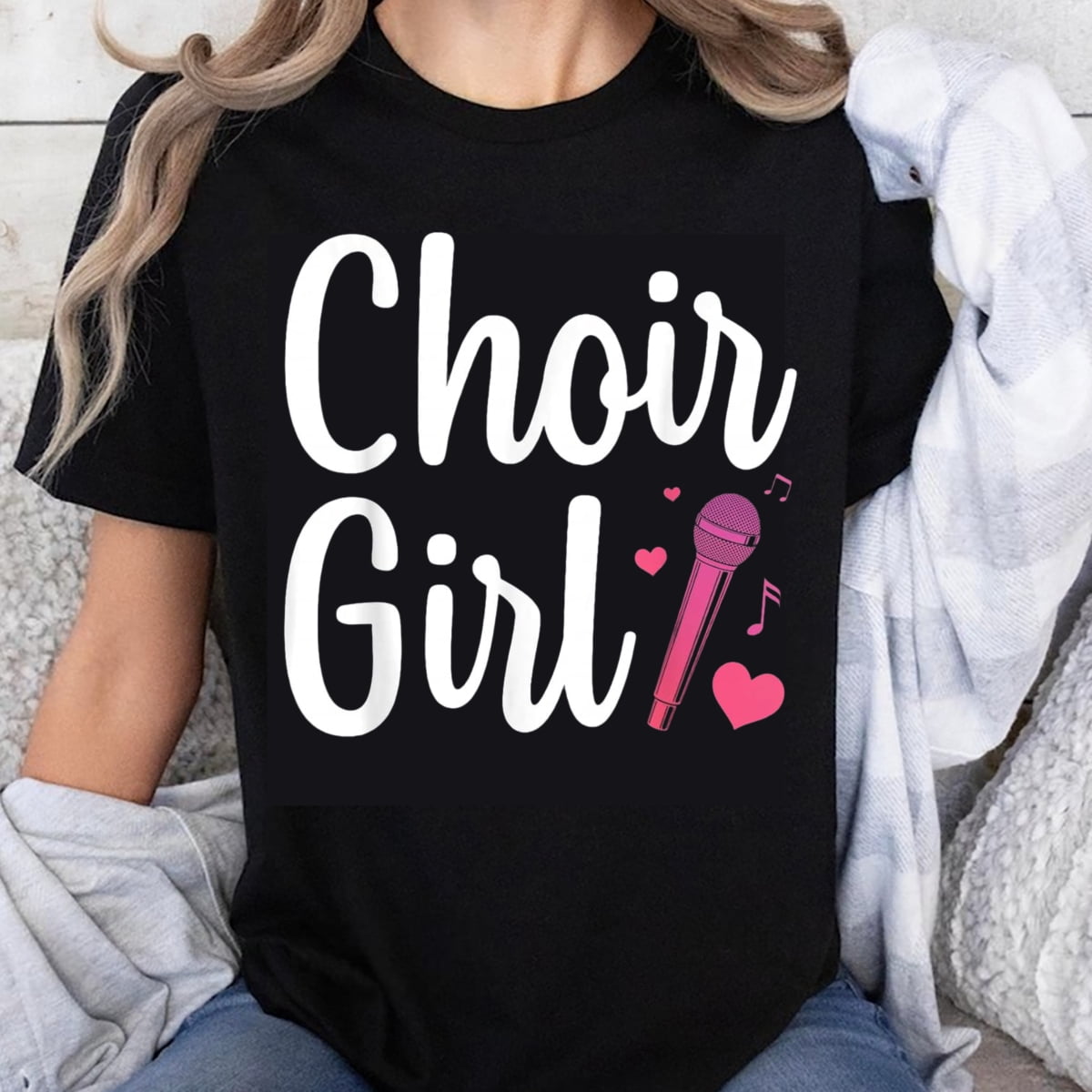 100% Cotton Choir Girl T-Shirt With Microphone And Hearts Design For ...