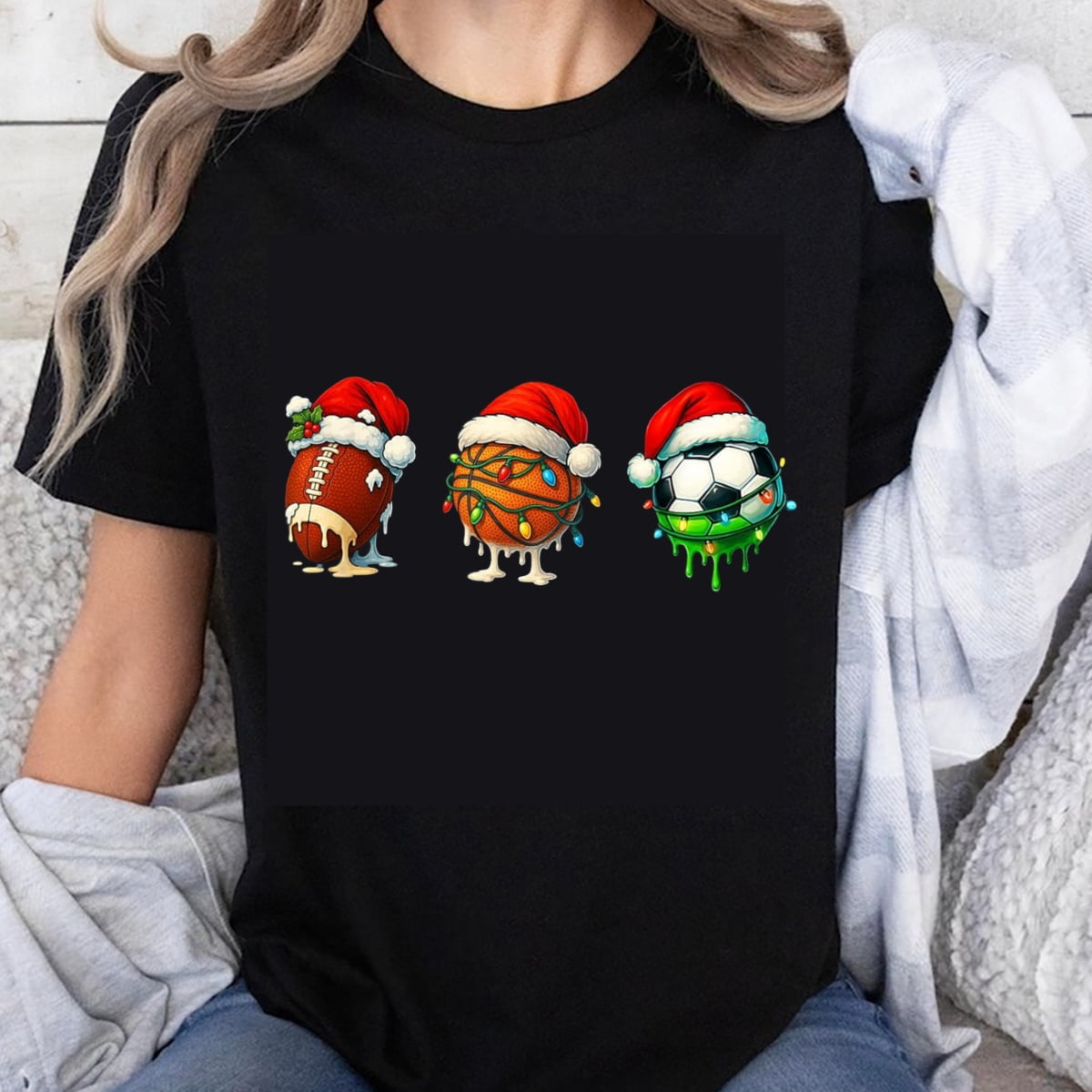 100% Cotton Christmas Sports Balls Football Basketball Soccer Holiday ...