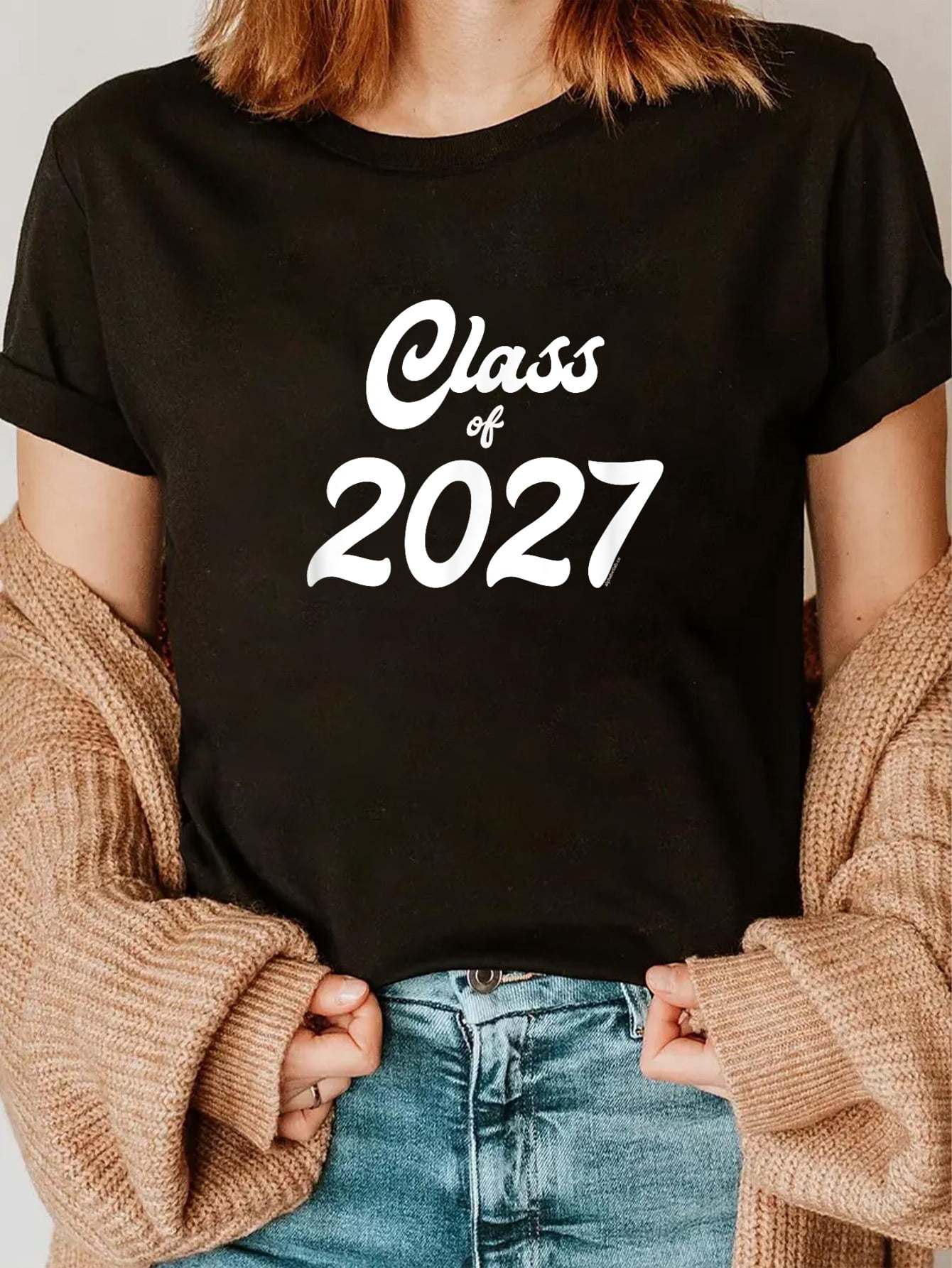 100% Cotton Class of 2027 | Graduation School Spirit Her Senior Class T ...