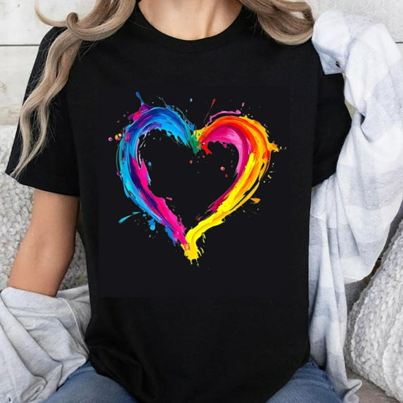 100% Cotton Colorful Heart Paint Splash Design Women's Casual Fashion ...