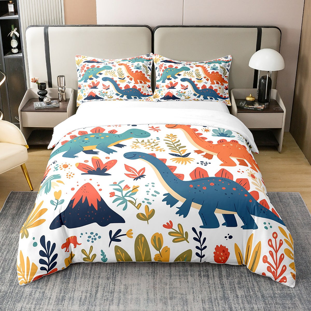 100% Cotton Colourful Dinosaur Duvet Cover Cartoon Dino Comforter Cover ...