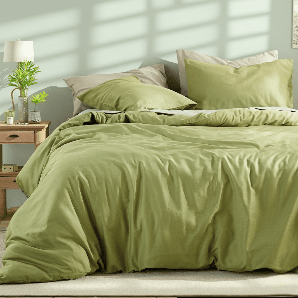 100% Cotton Comforter Set – Avocado Green, Linen-Like Texture, Super ...