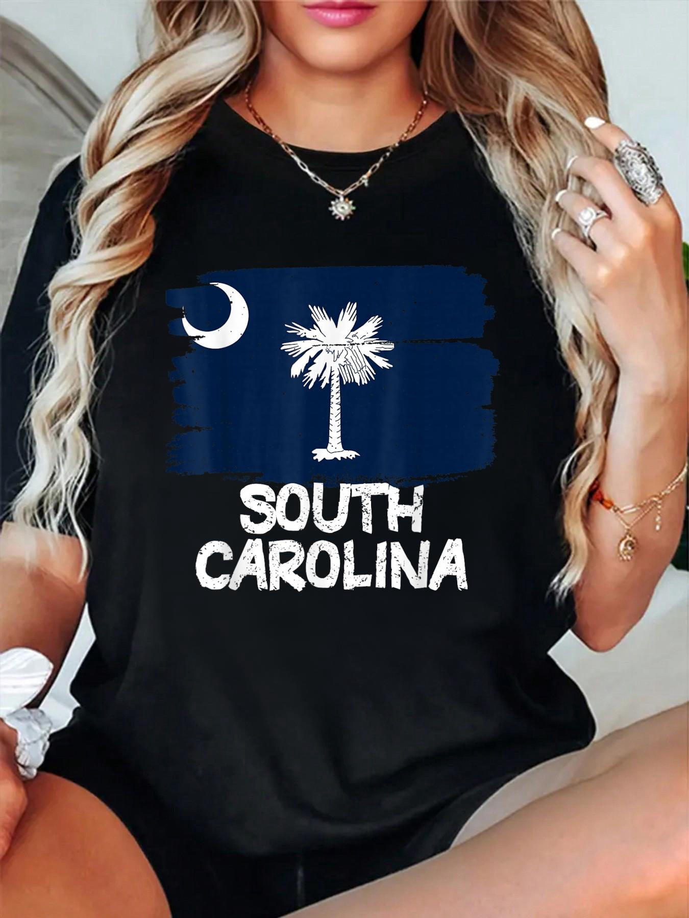 100% Cotton Cool South Carolina Flag T-Shirt Women's Men's Graphic Tee ...