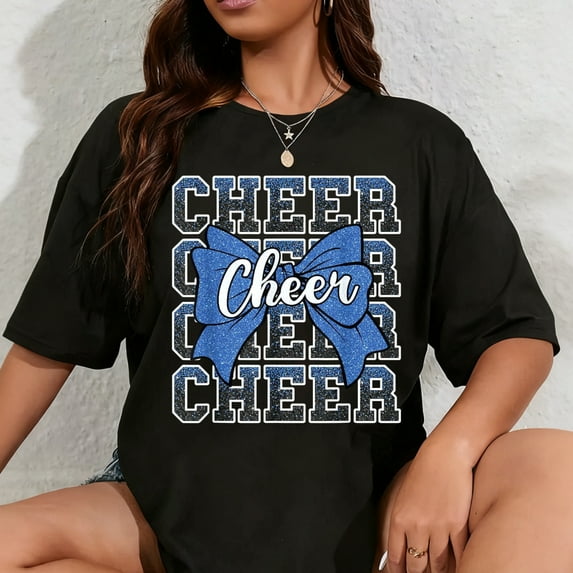 100% Cotton Coquette Cheer Bow Sport Cheerleader Cheerleading Blue T ...