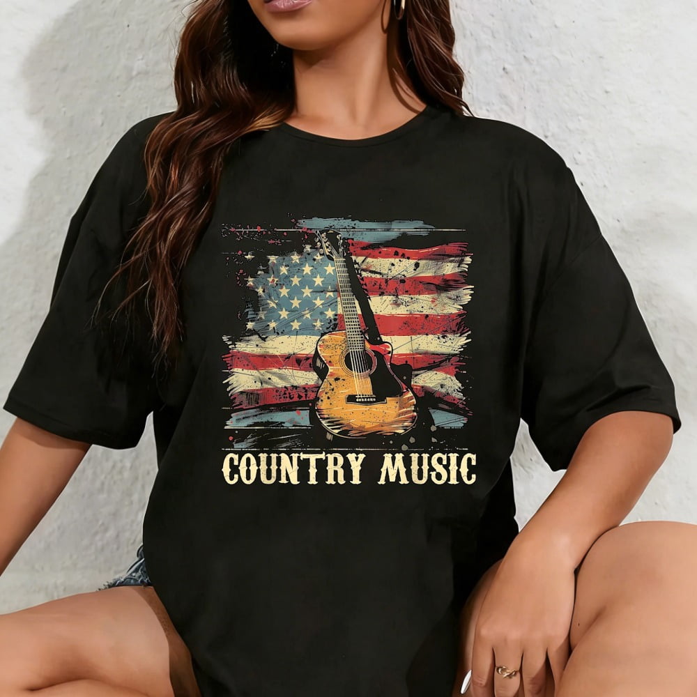 100% Cotton Country Music - Outlaw Western USA Patriotic Vintage Guitar ...