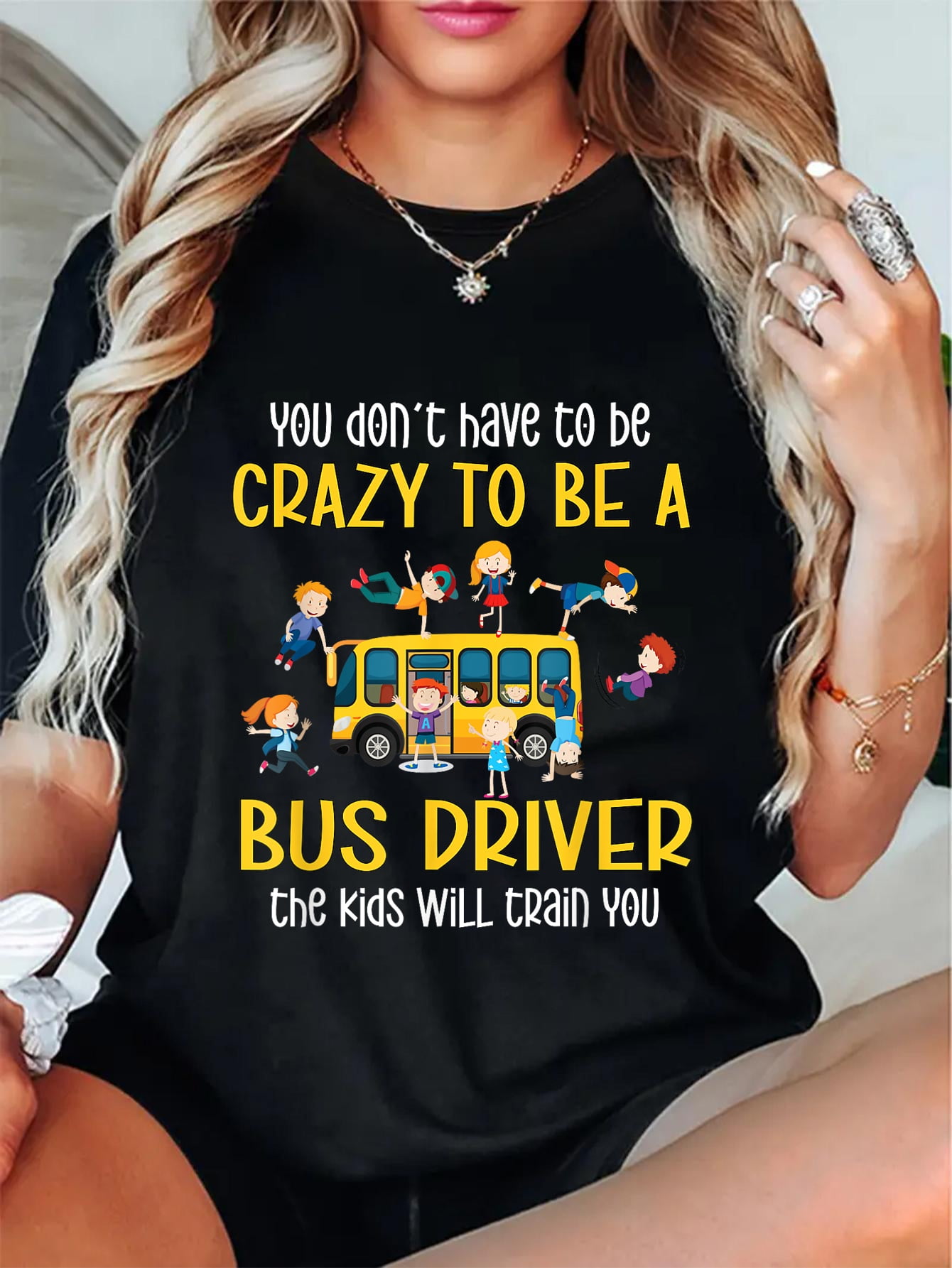 100% Cotton Crazy School Bus Driver School Bus Driving T-Shirt ...
